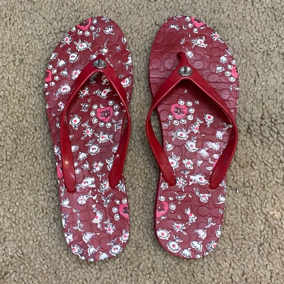 Coach | Shoes | Coach Abbigail Red Flower Flip Flops Size 9 | Poshmark